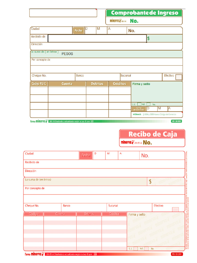 Recibo de Caja y Comprobante de Ingreso | PDF