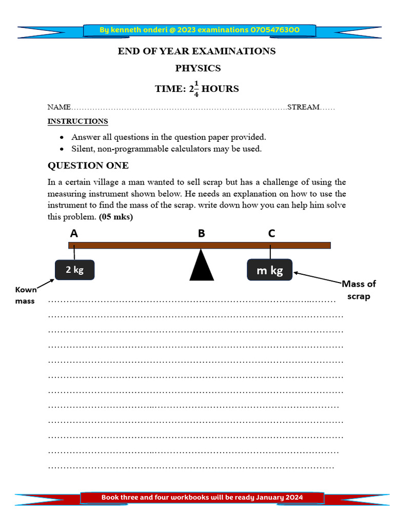 Physics End of Year Exam 2023 | PDF | Physical Sciences