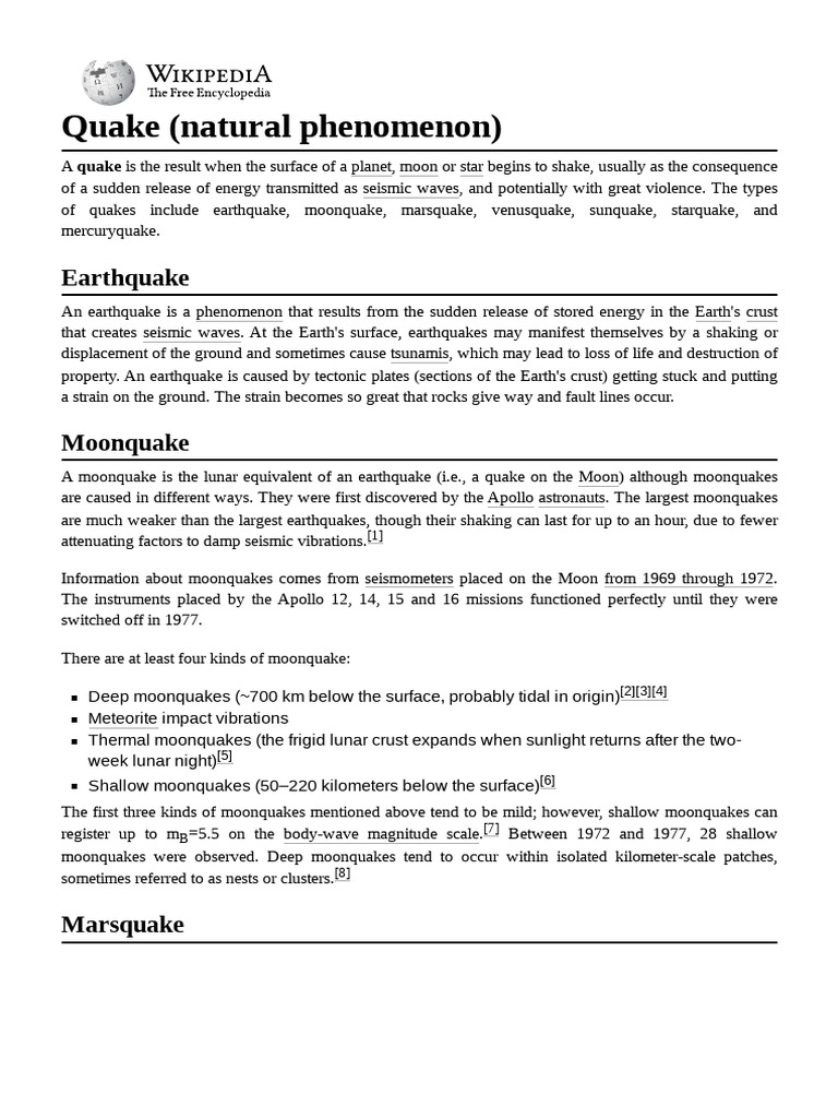 Quake (Natural Phenomenon) | PDF | Astronomy | Geology