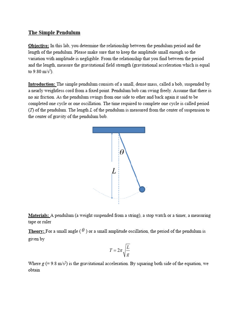 Lab 6 - Simple Pendulum | PDF | Pendulum | Mass
