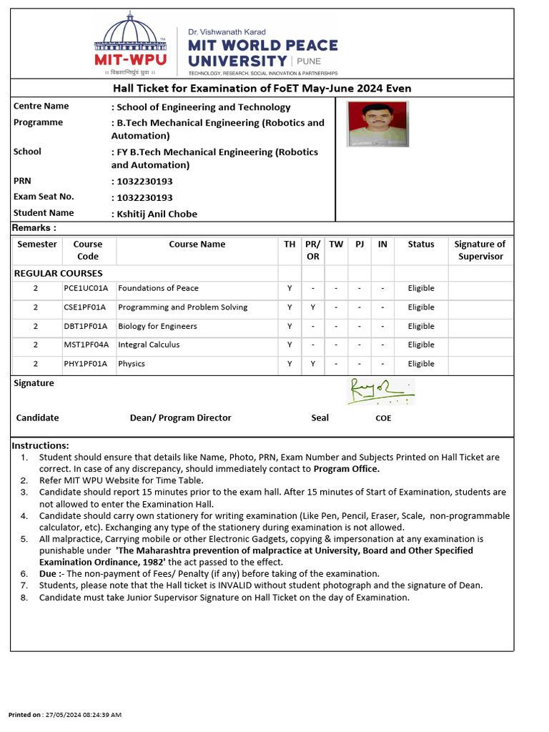 Hall Ticket 1 | PDF | Engineering