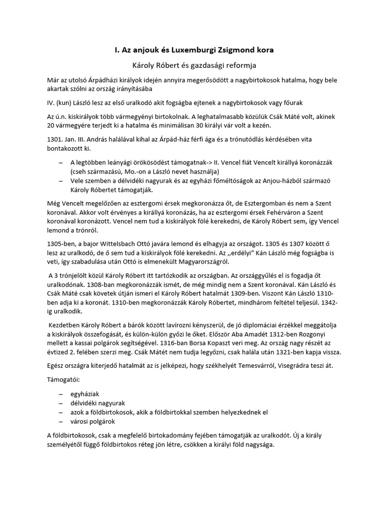 I. Az Anjouk És Luxemburgi Zsigmond Kora | PDF