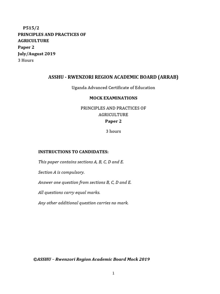 S.6 Agriculture Paper 2-1 | PDF | Agriculture | Pig