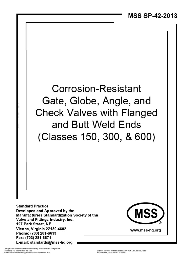MSS SP-42 2013 | PDF | Valve | Mechanical Engineering