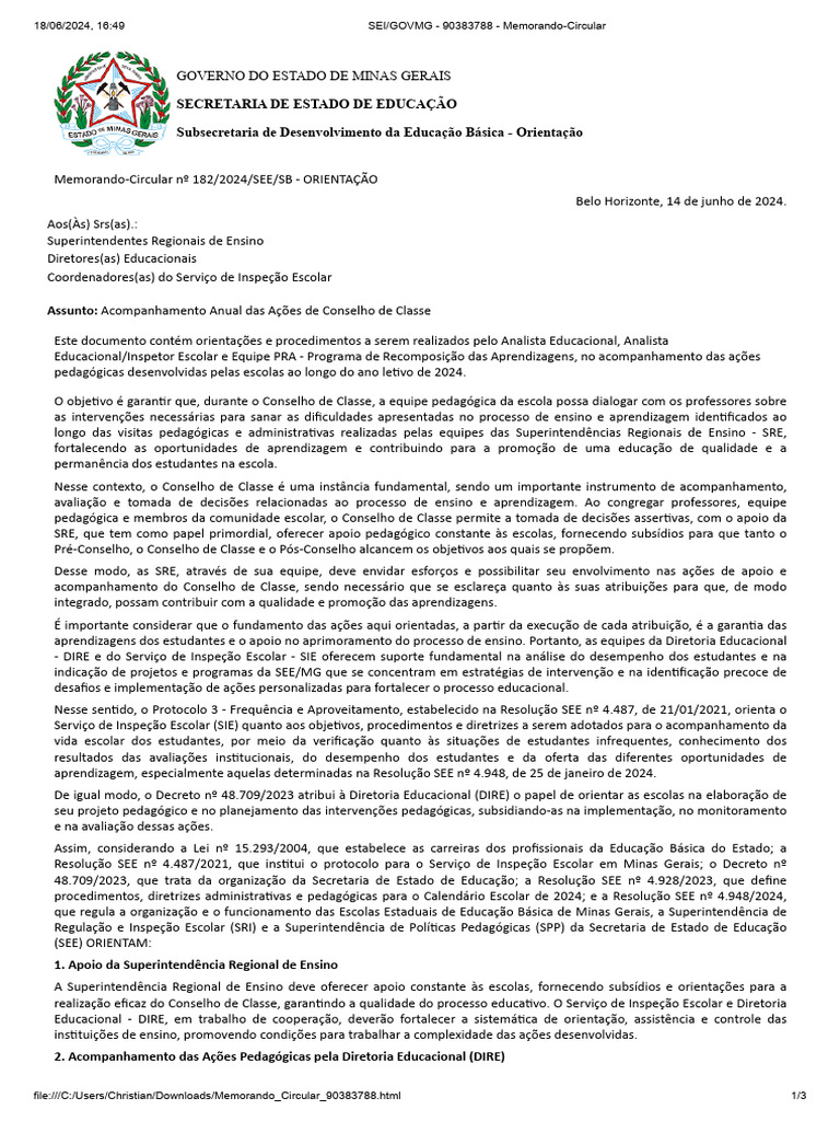Memorando Circular n182.2024 - Monitoramento Conselhos de Classe e INSTRUMENTO de ACOMPANHAMENTO ...