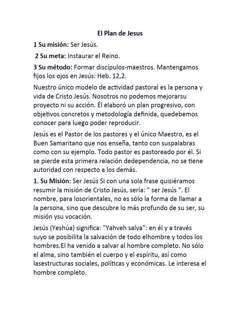 Plan de Jesús: Misión, Meta y Método | PDF | Jesús | Cristo (título)