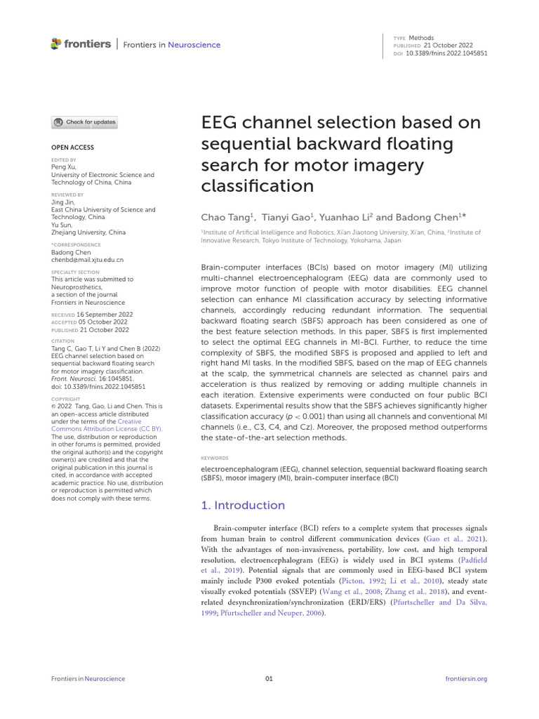 EEG Channel Selection Based On Sequential Backward Floating Search For Motor Imagery ...
