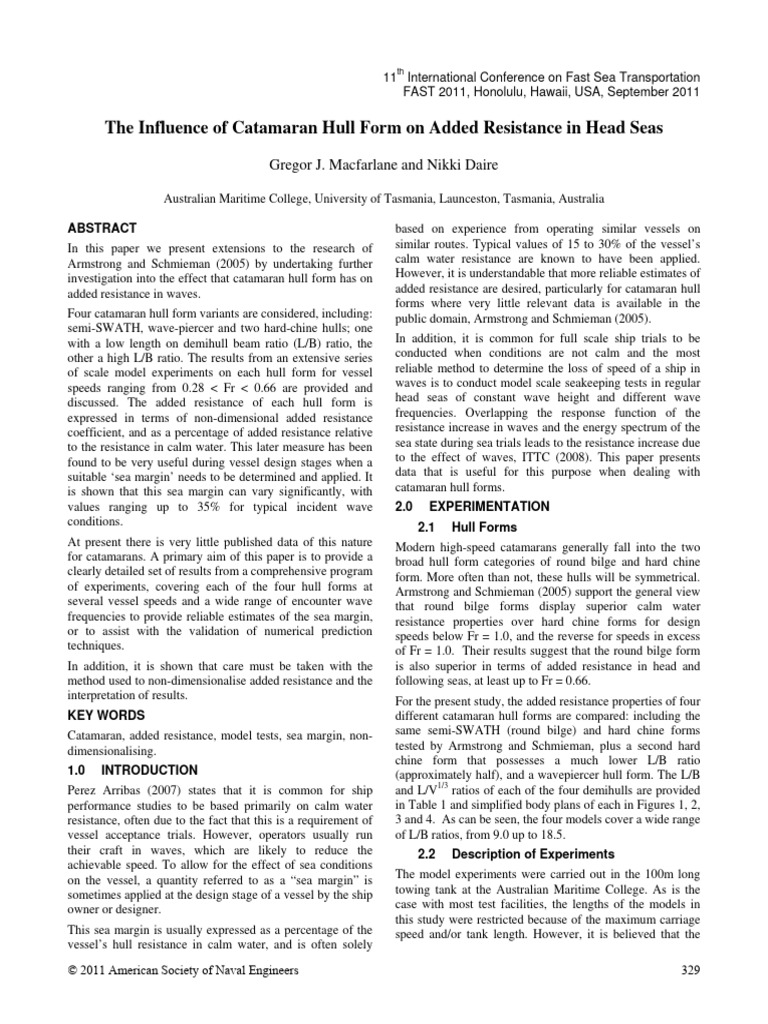 Catamaran Hull Forms and Added Resistance | PDF | Ships | Water Transport