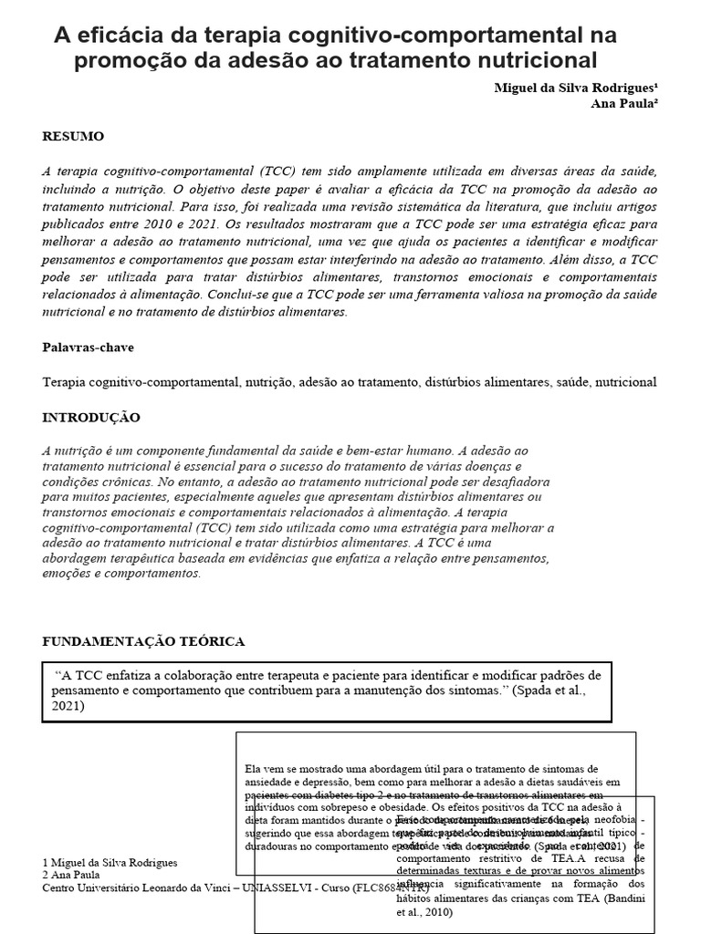Terapia Cognitivo Comportament | PDF | Terapia cognitiva comportamental | Distúrbio alimentar