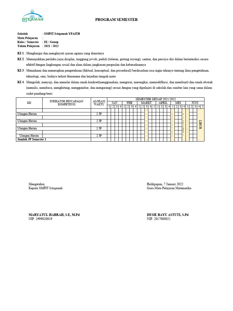 Format - Program Semester | PDF