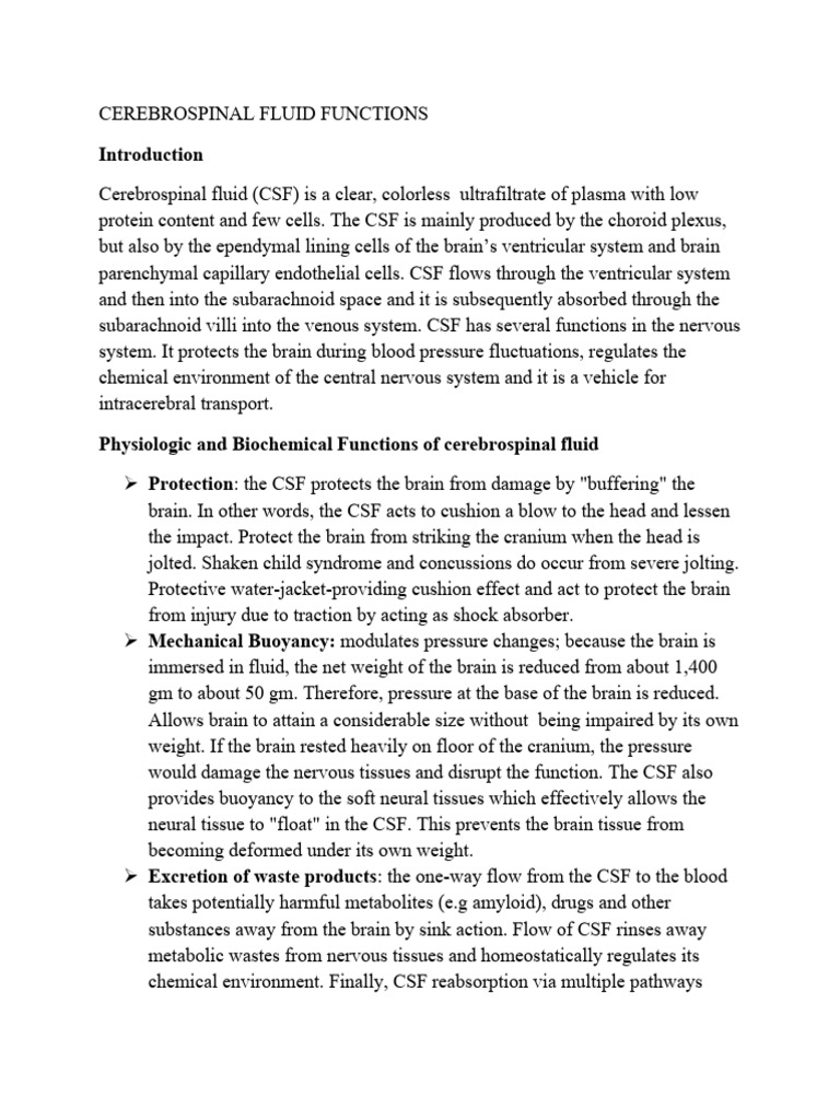 Cerebrospinal Fluid Functions 2 | PDF | Cerebrospinal Fluid | Anatomy