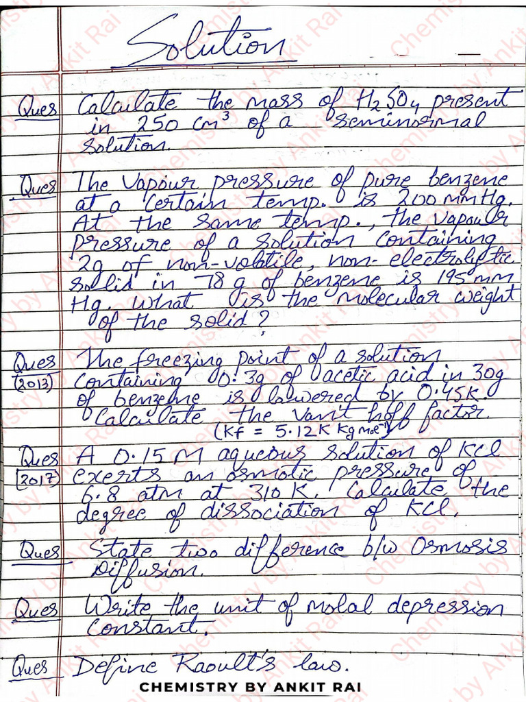 12th ISC Chemistry CH - Solution (IMP Questions) | PDF