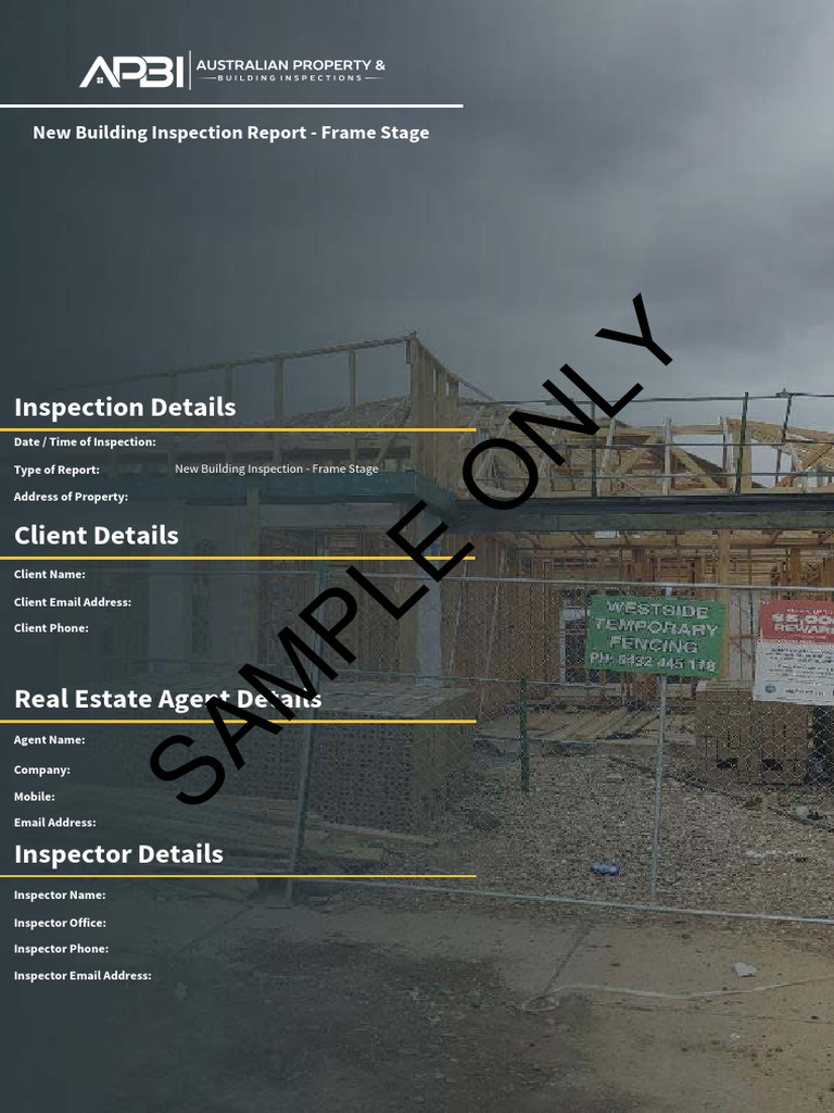 New Building Inspection Frame Stage Report SAMPLE | PDF | Roof | Door