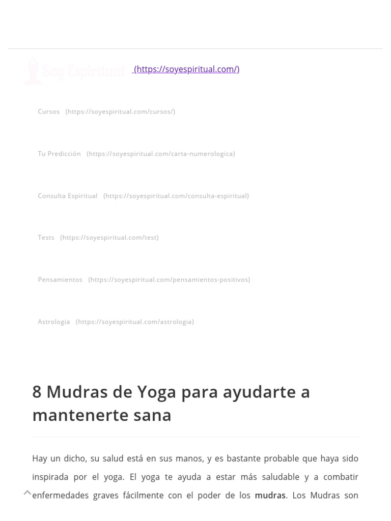 8 Mudras De Yoga Para Ayudarte A Mantenerte Pdf Especialidades Medicas