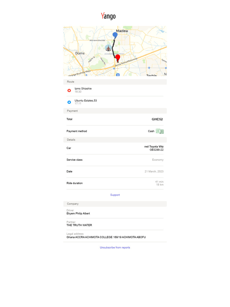 Yango Ride Report For 21 March, 2023 | PDF