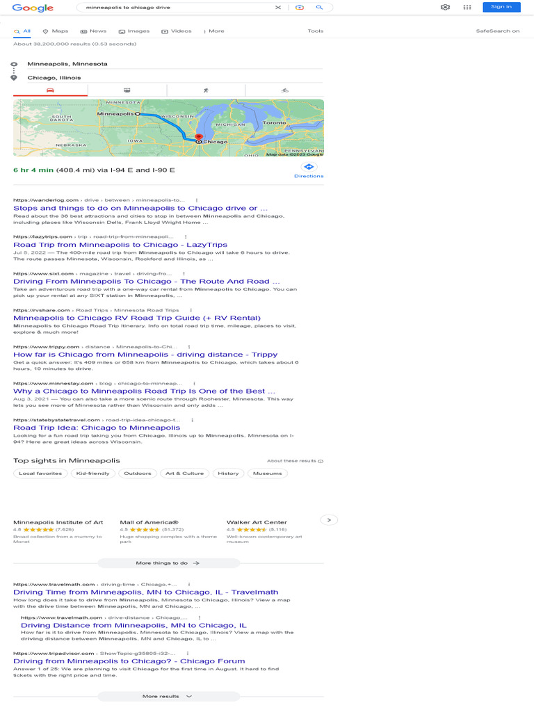 Minneapolis To Chicago Drive - Google Search | PDF | Travel
