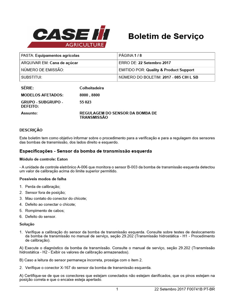 2017 - 085 Cih L SB - Regulagem Do Sensor Da Bomba de Transmissão | PDF ...