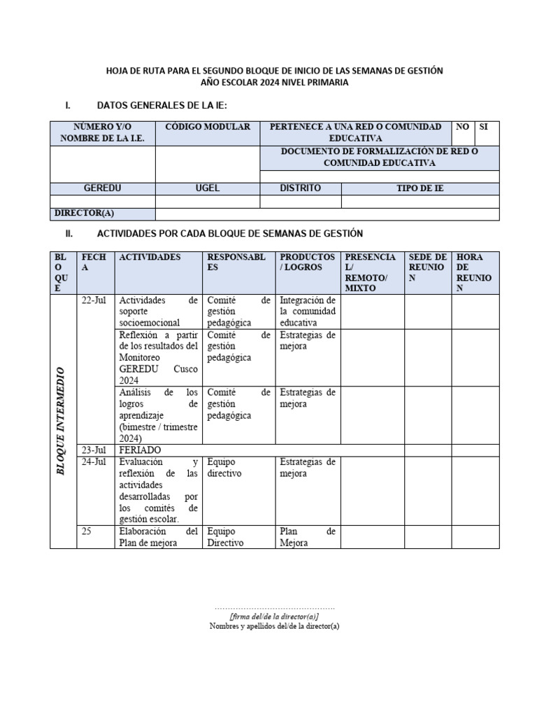 Hoja de Ruta para El Segundo Boque de Semana de Gestion | PDF | Aprendizaje | Modificación de ...