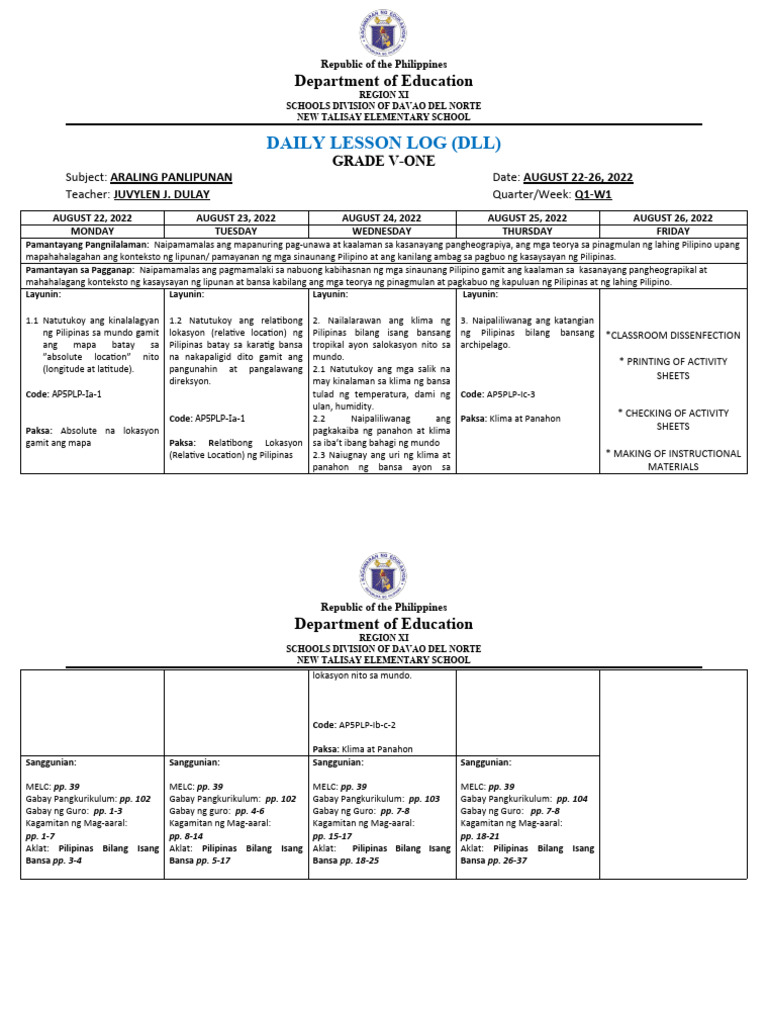 DLL Q1 W1.aug 22-26,2022 | PDF