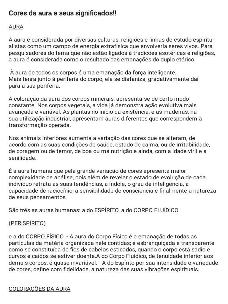 Cores Da Aura e Seus Significados!! | PDF | Aura (paranormal) | Cor