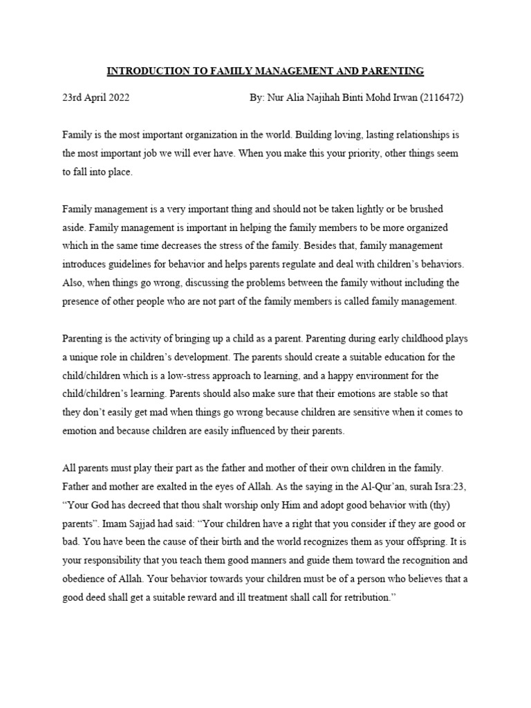 Introduction To Family Management and Parenting | PDF | Extraversion And Introversion | Human ...