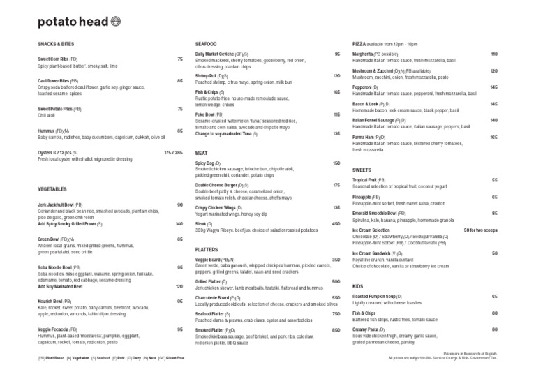 Desa Potato Head Beach Club Food Menu Sep 2022 Updated | PDF | Sauce ...
