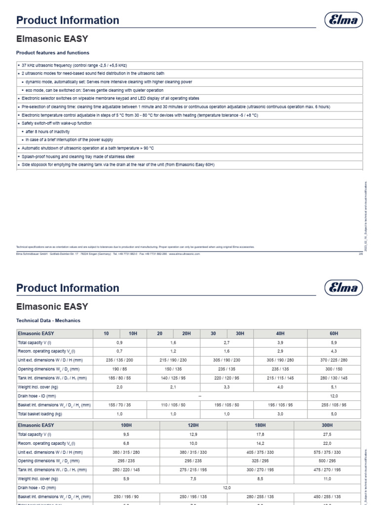 Elma Easy Serries Datasheet | PDF | Mains Electricity | Ultrasound
