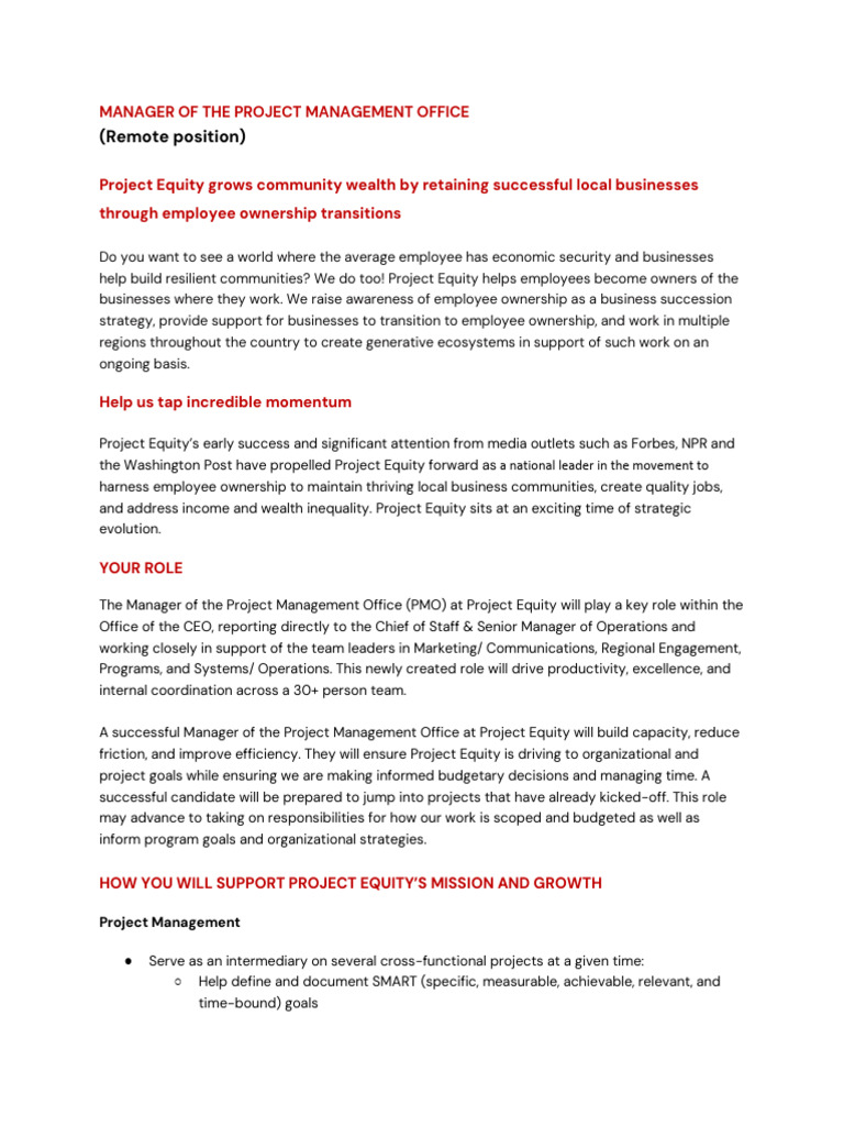Manager of The Project Management Office | PDF | Employment | Project Management