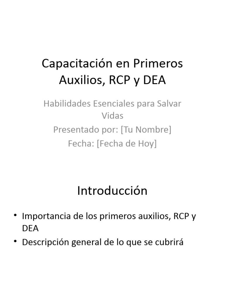 Capacitación Primeros Auxilios RCP DEA | PDF | Reanimación cardiopulmonar | Primeros auxilios