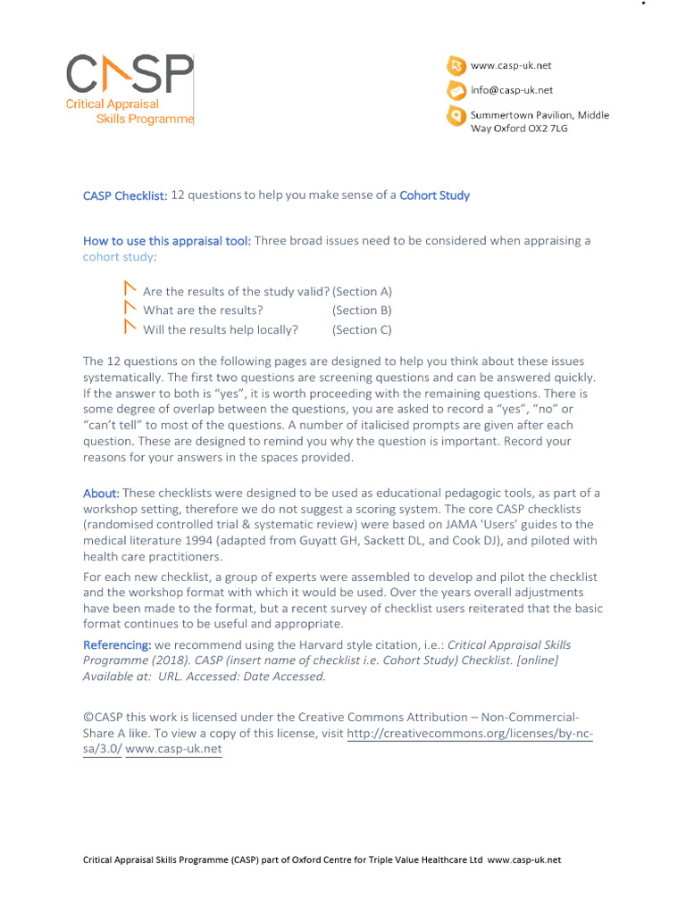Casp Cohort Studies Checklist | PDF | Cohort Study