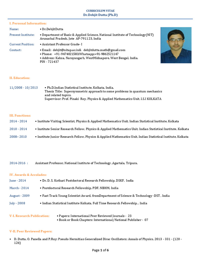 DR Debjit Dutta-CV-Dr. Debjit Dutta | PDF | Mathematical Analysis | Plasma (Physics)