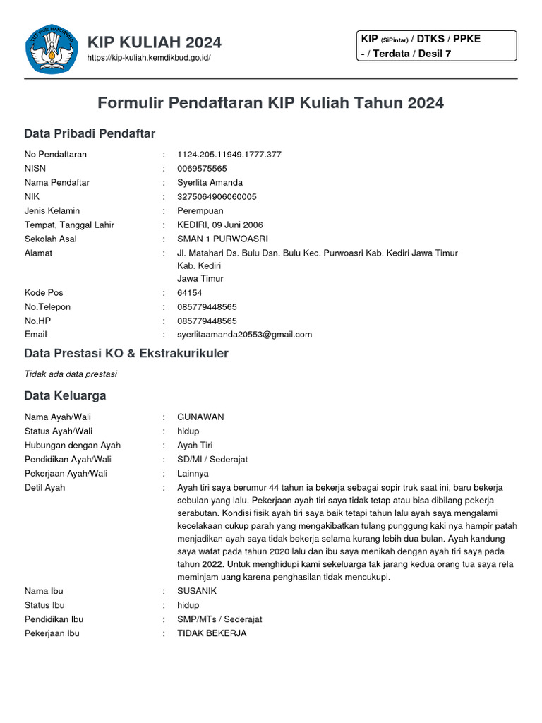 Formulir Peserta Kip Kuliah 2024 Pdf