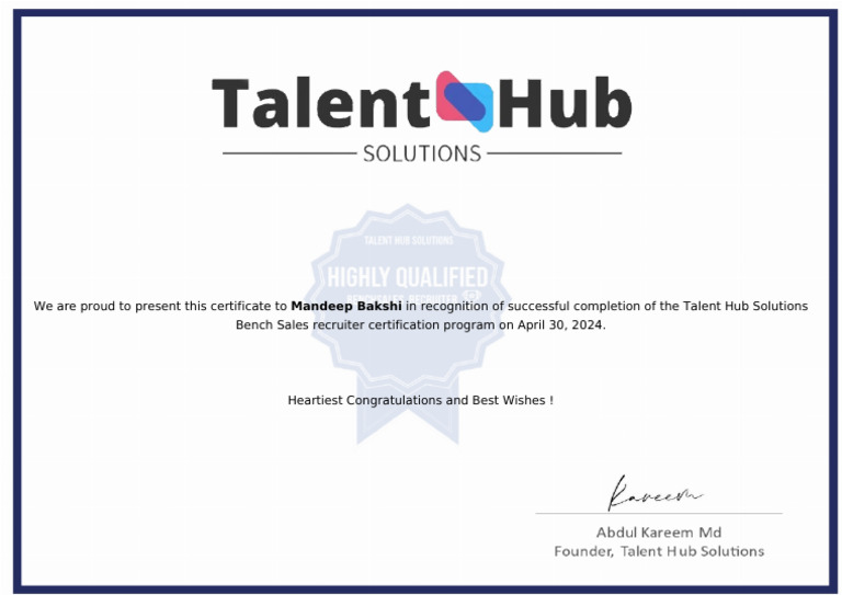 Bench Sales Certification Award | PDF