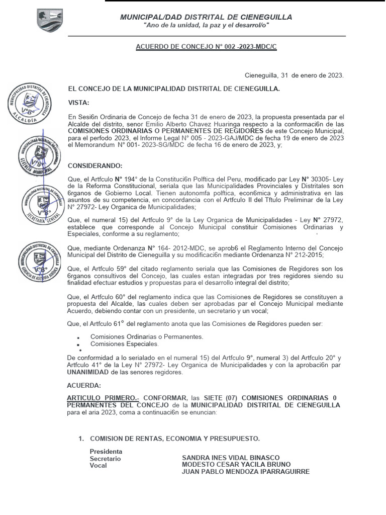 Comisiones Ordibarias de Regidores Municieneguilla - 2023 | PDF ...