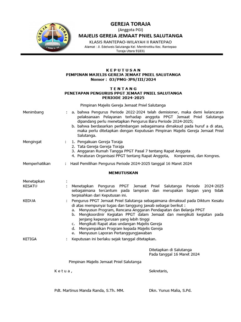 Sk. Pengurus PPGT 2024-2025 | PDF