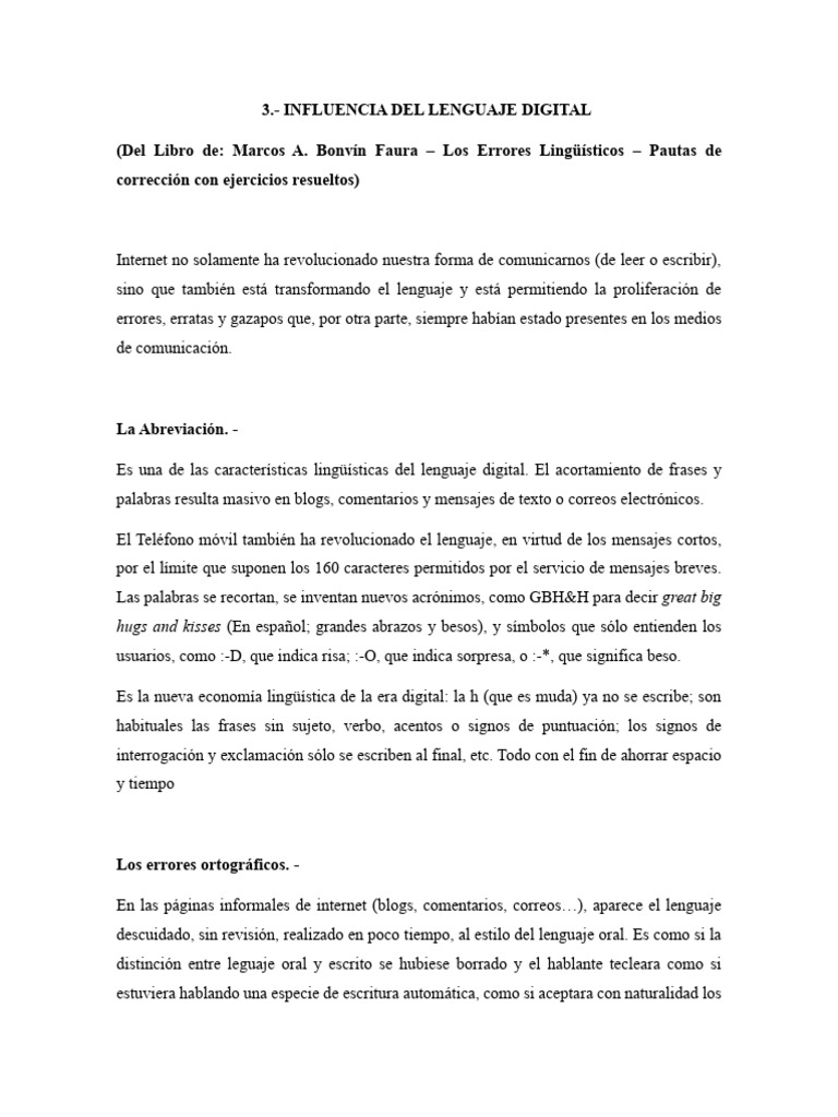 La Influencia Del Lenguaje Digital (Bonvín) | PDF | Puntuación | Lengua ...