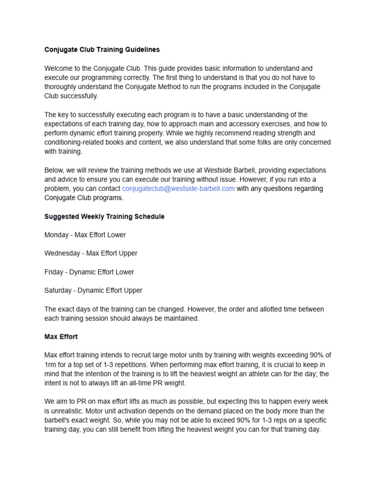 Conjugate Club Training Guidelines | PDF | Physical Fitness | Physical ...