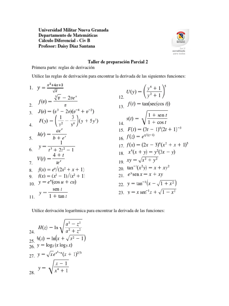 Taller Preparcial CD Segundo Corte 2024-1 | PDF | Derivado