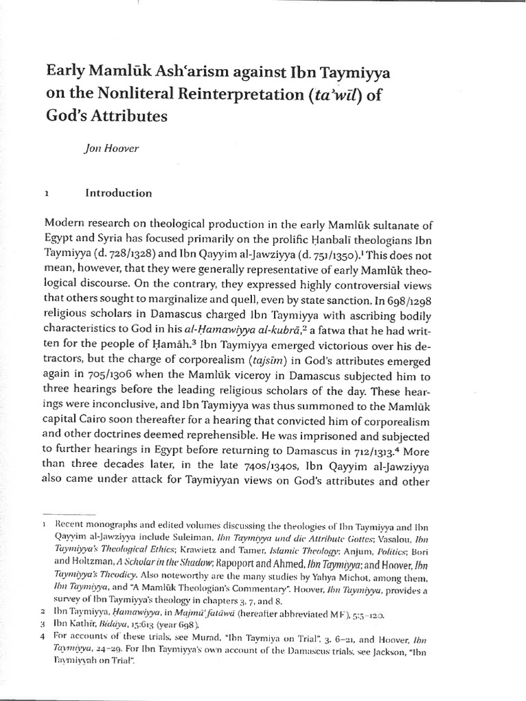 Mamluk Ash'arism vs. Ibn Taymiyya's Theology | PDF | God In Islam ...