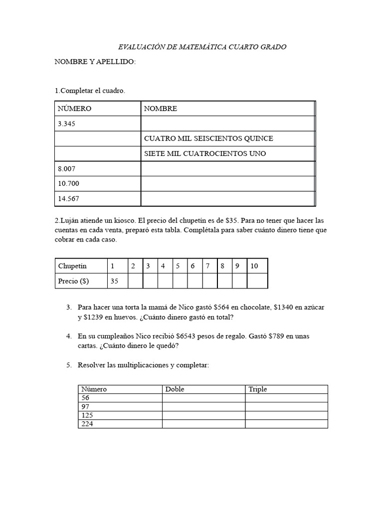 Evaluacion Mate | PDF | Métodos y materiales de enseñanza