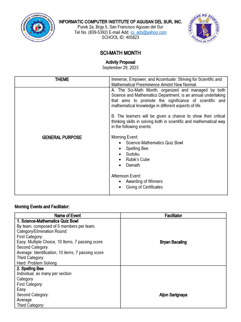 Activity Proposal Sci Math | PDF | Learning | Cognition