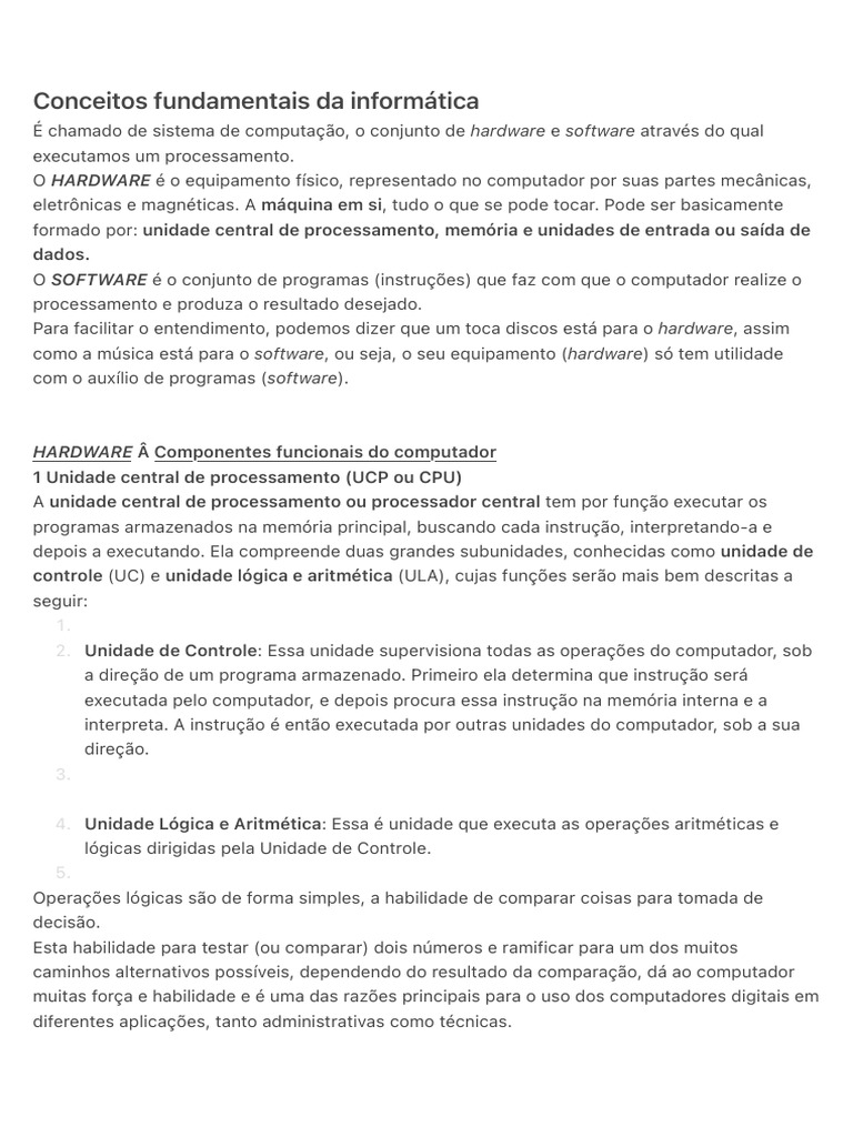 Conceitos Fundamentais Da Informática | PDF | Armazenamento de dados de ...