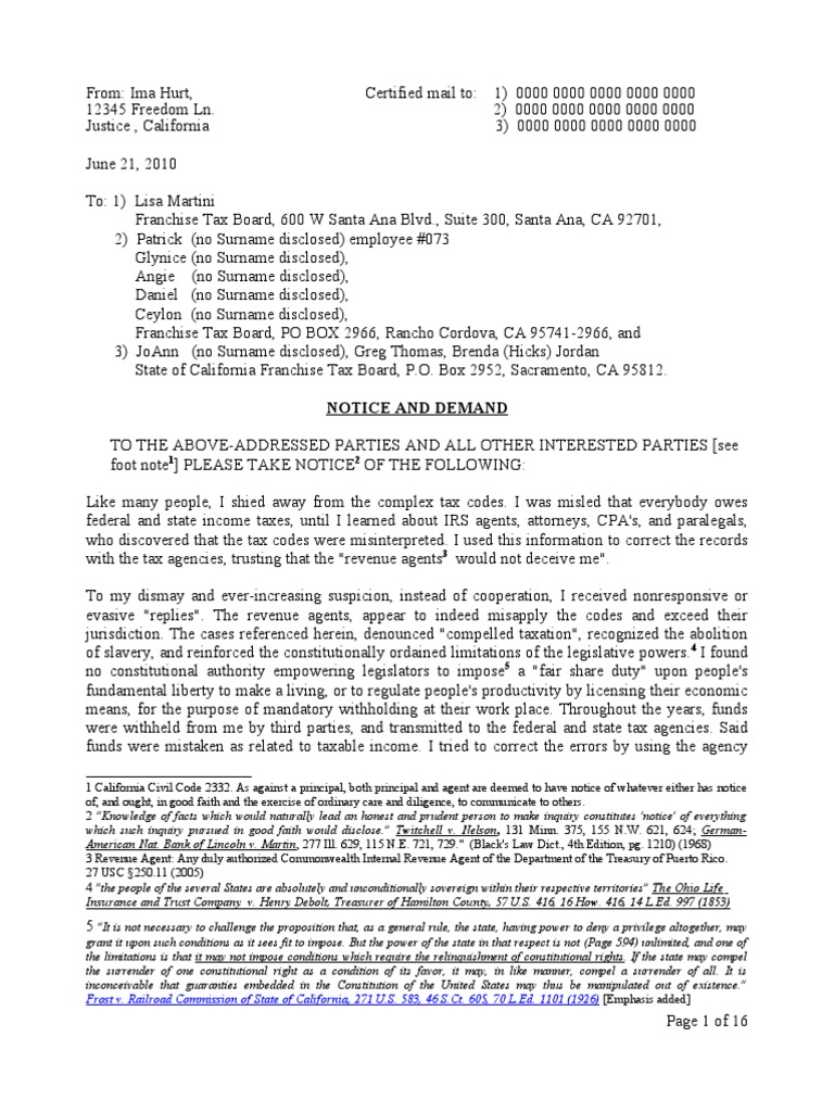 Notice Irs Ftb | United States Constitution | U.S. State