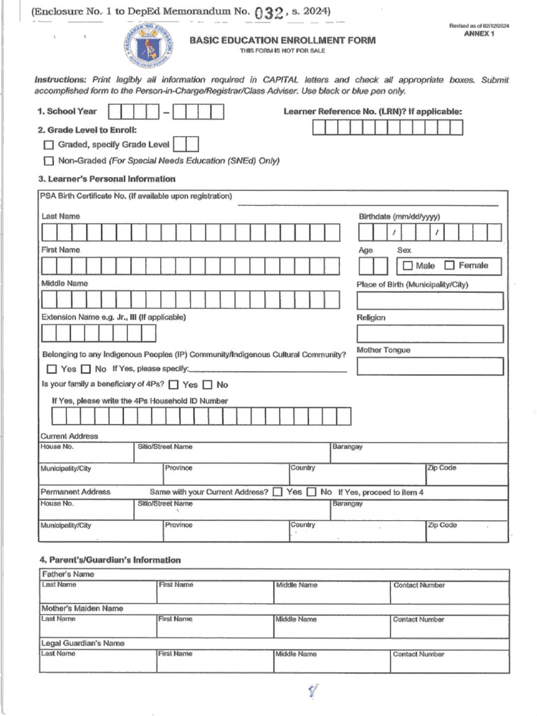 Slip, and Modified ALS Enrollment Form For SY 2024-2025 | PDF