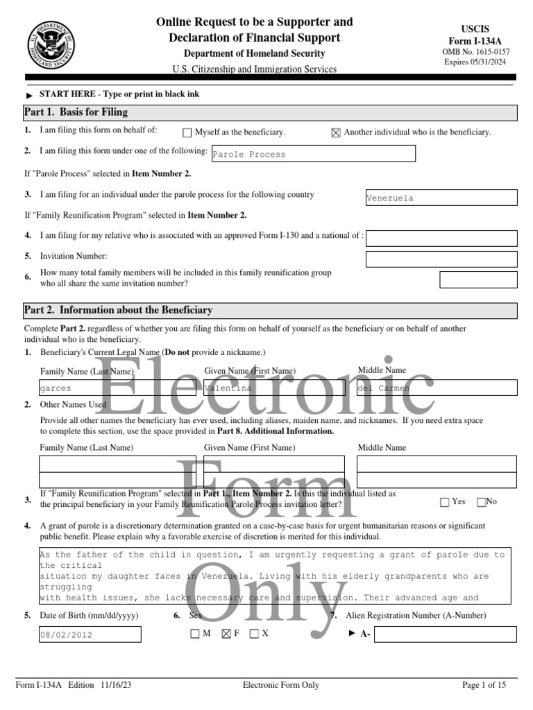 Application I-134A | PDF