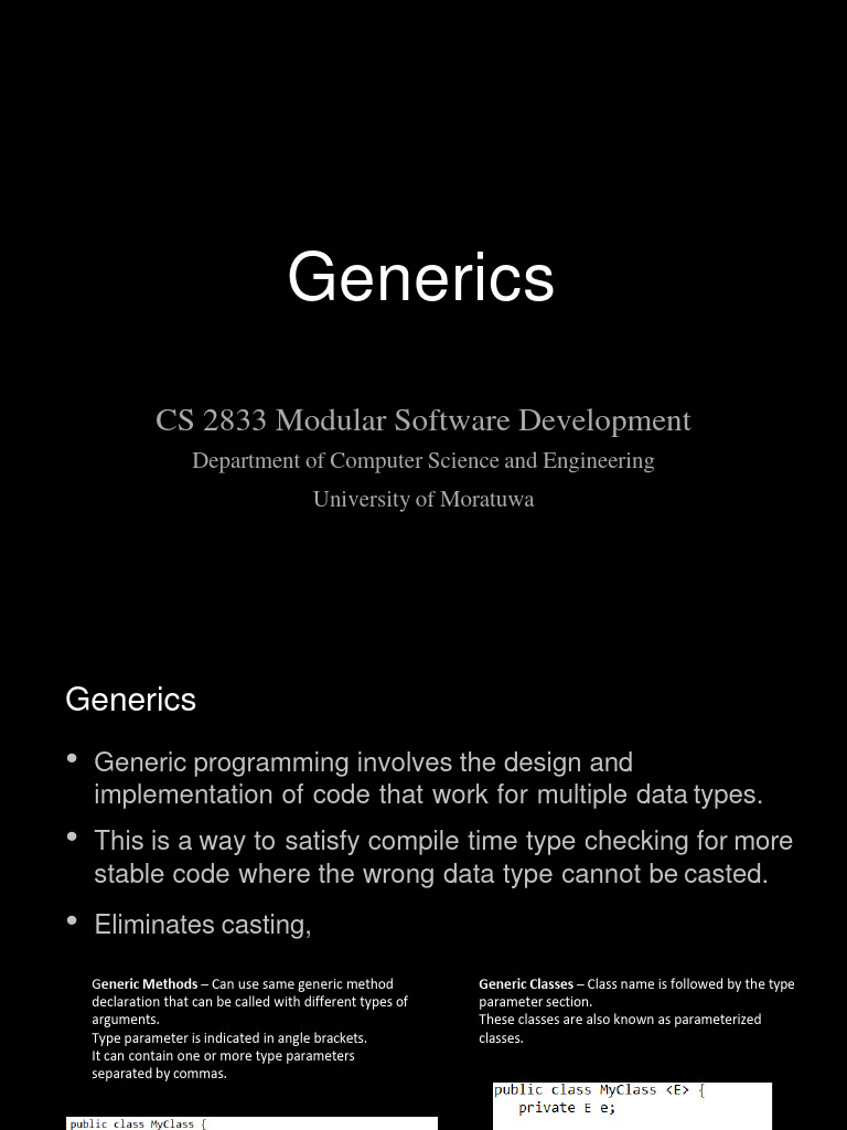Lecture 5 - Part 1 Generics | PDF | Computers Lecture 5 - Part 1 Generics | PDF | Computers