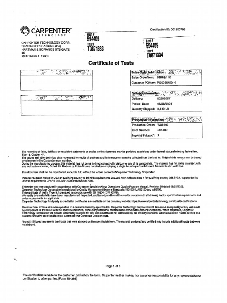 Certificados de Molino | PDF