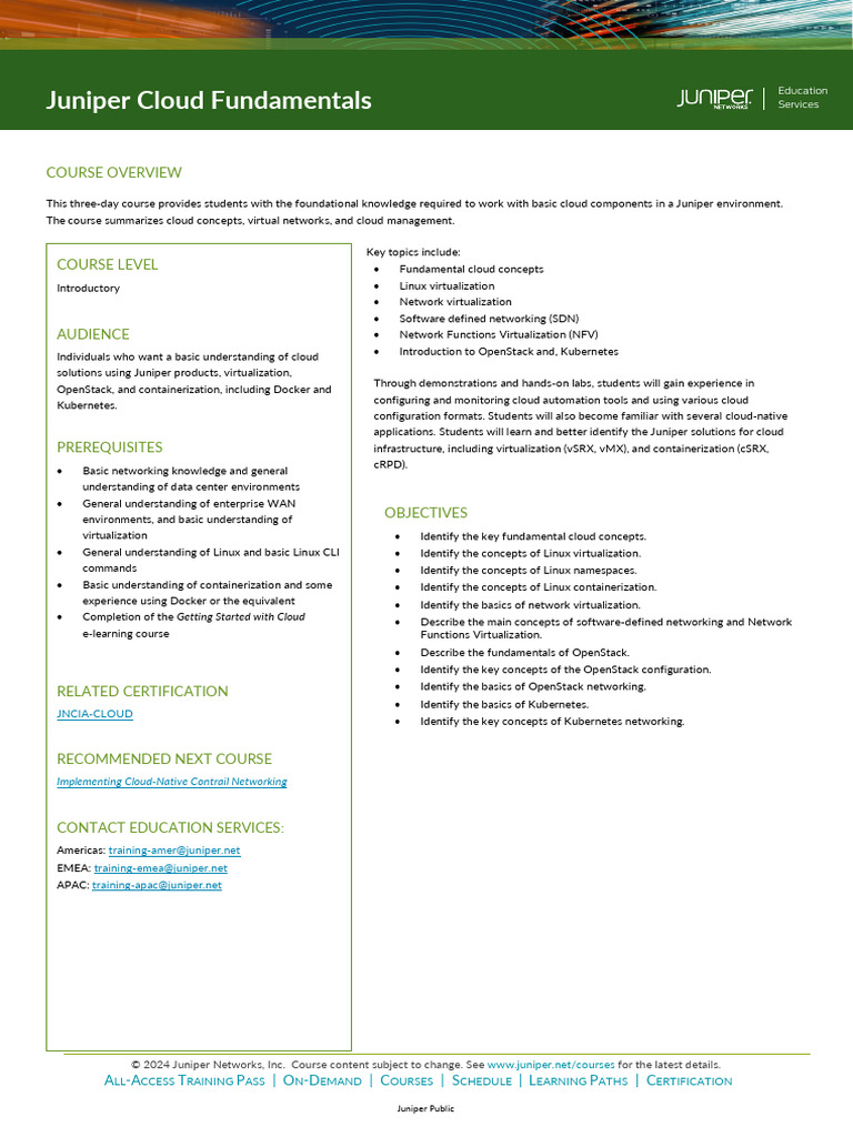 Juniper Cloud Fundamentals Course | PDF | Open Stack | Cloud Computing