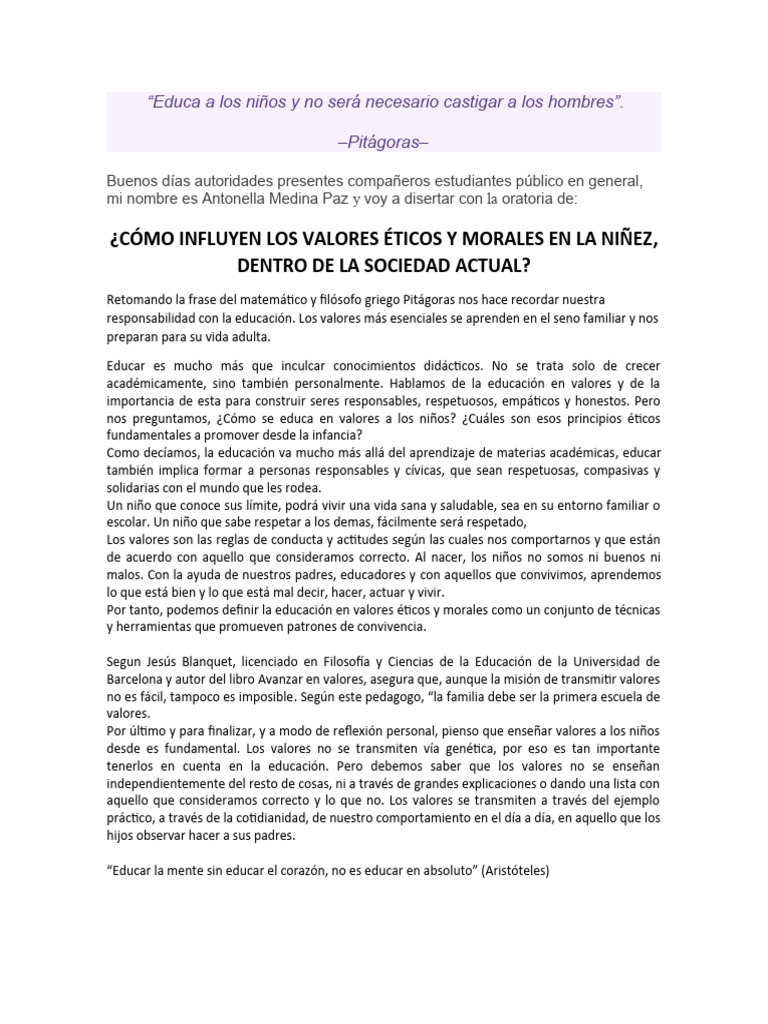 Oratoria Sobre Los Valores | PDF