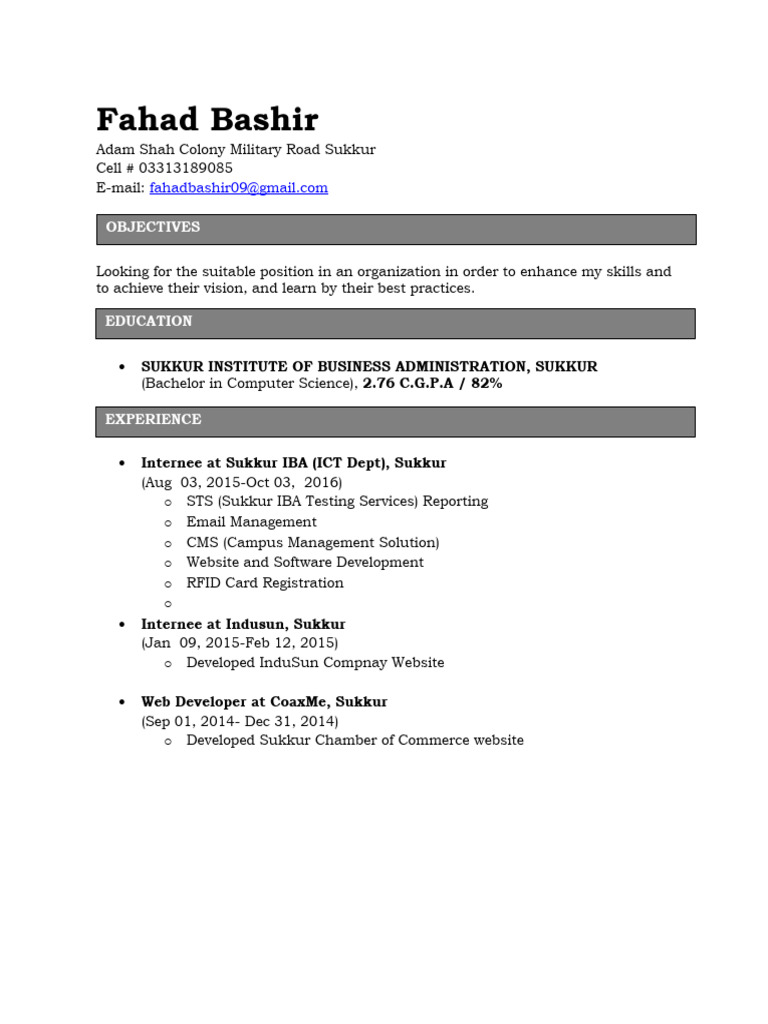 Fahad Bashir (CV) | PDF